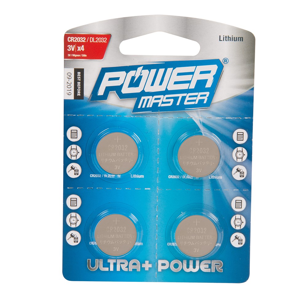 Toolstream Ltd | Powermaster Lithium Button Cell Battery CR2032 4pk