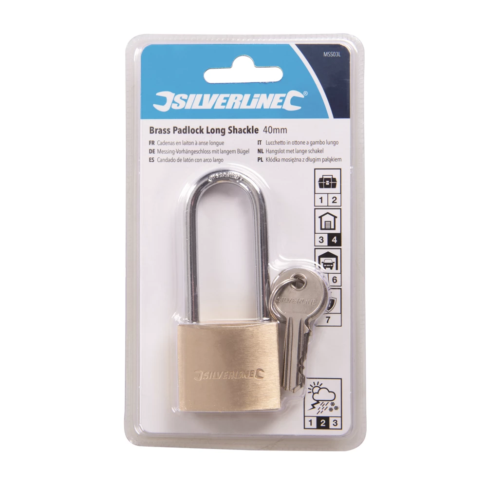 Toolstream Ltd | Silverline Brass Padlock Long Shackle